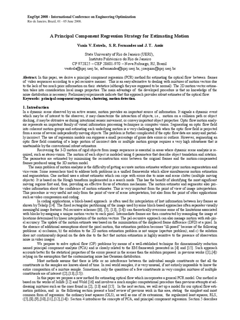 A Principal Component Regression Strategy For Estimating Motion Eng Opt 2008 | PDF | Principal ...