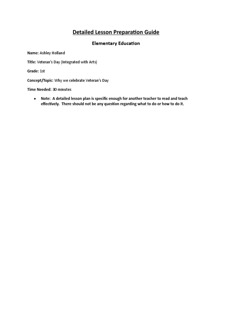 Elm 460 Veterans Day Lesson | PDF | Lesson Plan | Cognition