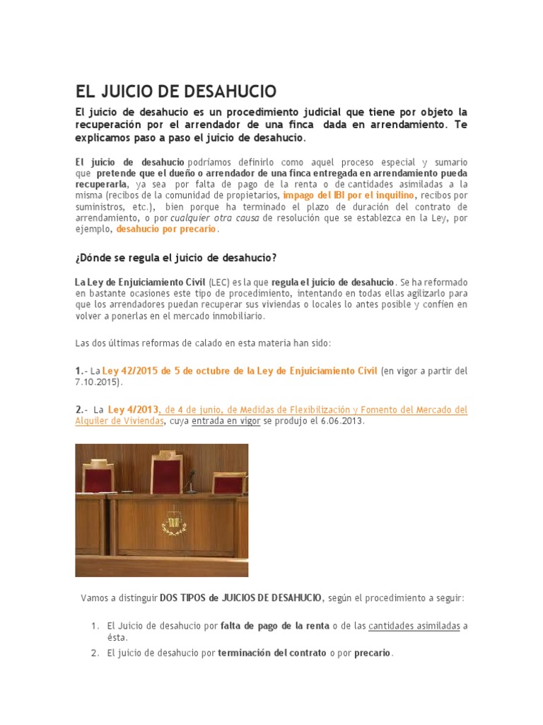 Proceso del Juicio de Desahucio | PDF | Desalojo | Demanda judicial