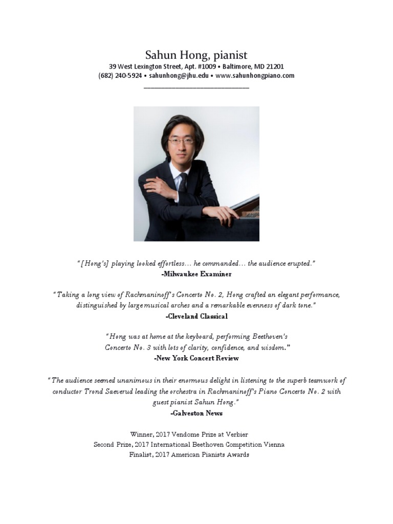 Sahun Hong: Acclaimed Pianist Profile | PDF | Concerto | Opus Number