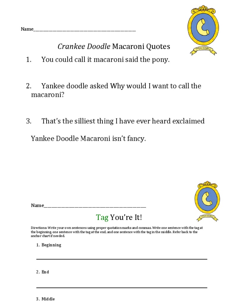 Crankee Doodle Worksheets | PDF