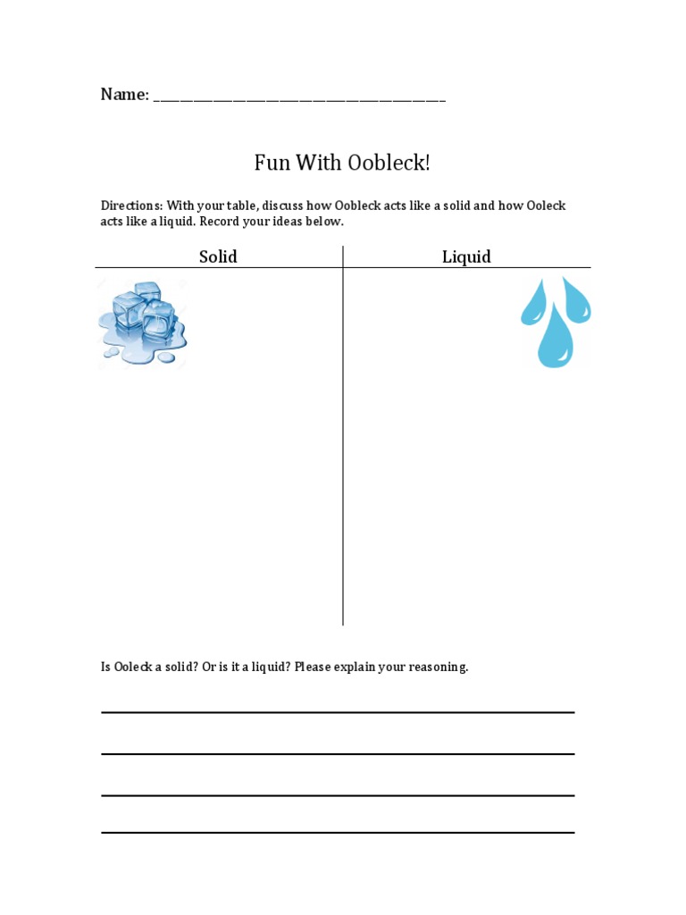 Oobleck Worksheet | PDF