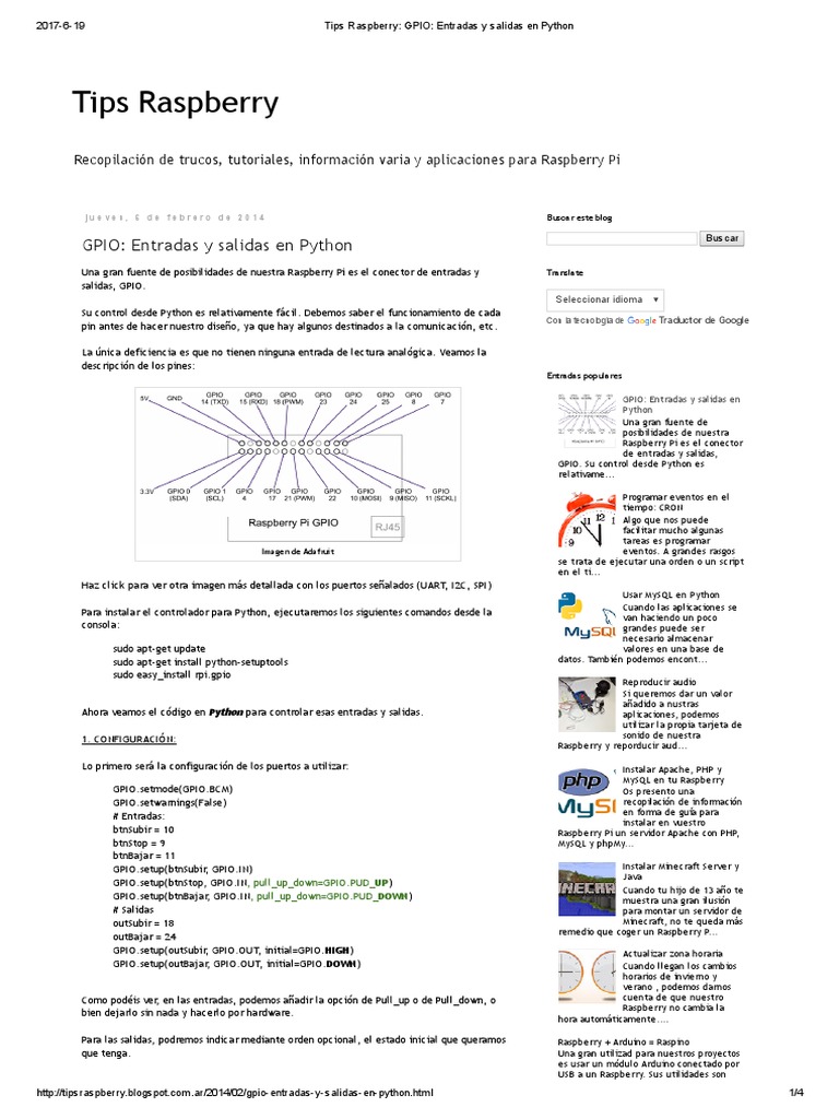 Tips Raspberry - GPIO - Entradas y Salidas en Python | PDF | Raspberry Pi | Python (lenguaje de ...