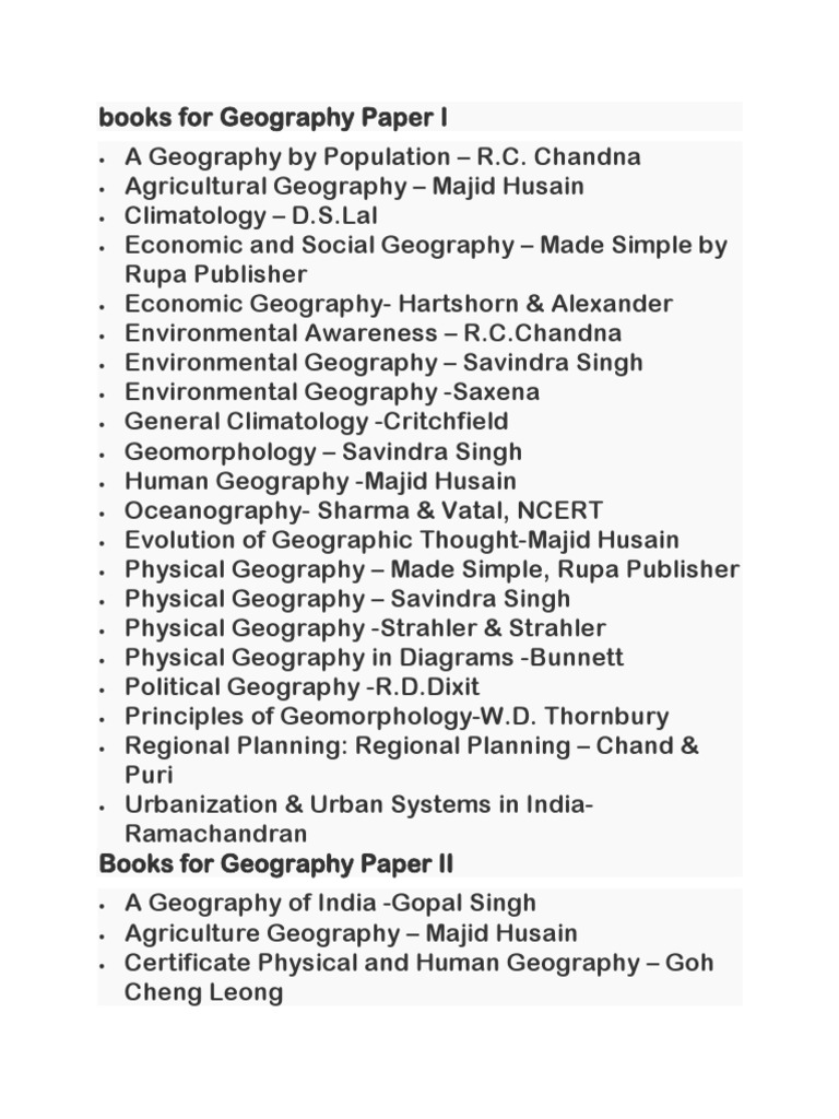 Books For Geography Paper I | PDF