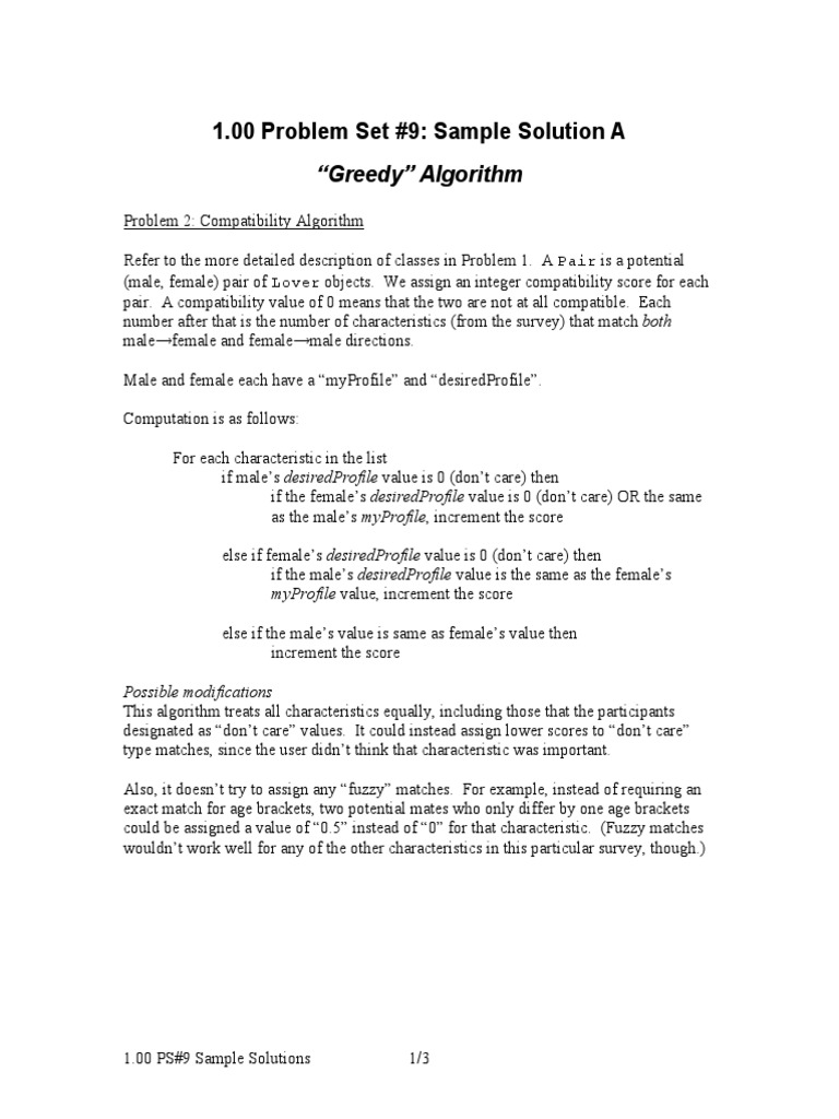 1.00 Problem Set #9: Sample Solution A: "Greedy" Algorithm | PDF | Areas Of Computer Science ...