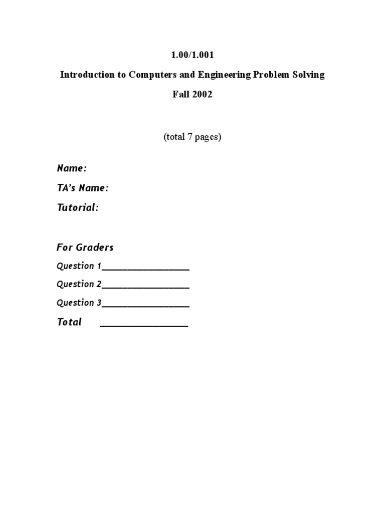 1.00/1.001 Introduction To Computers and Engineering Problem Solving ...