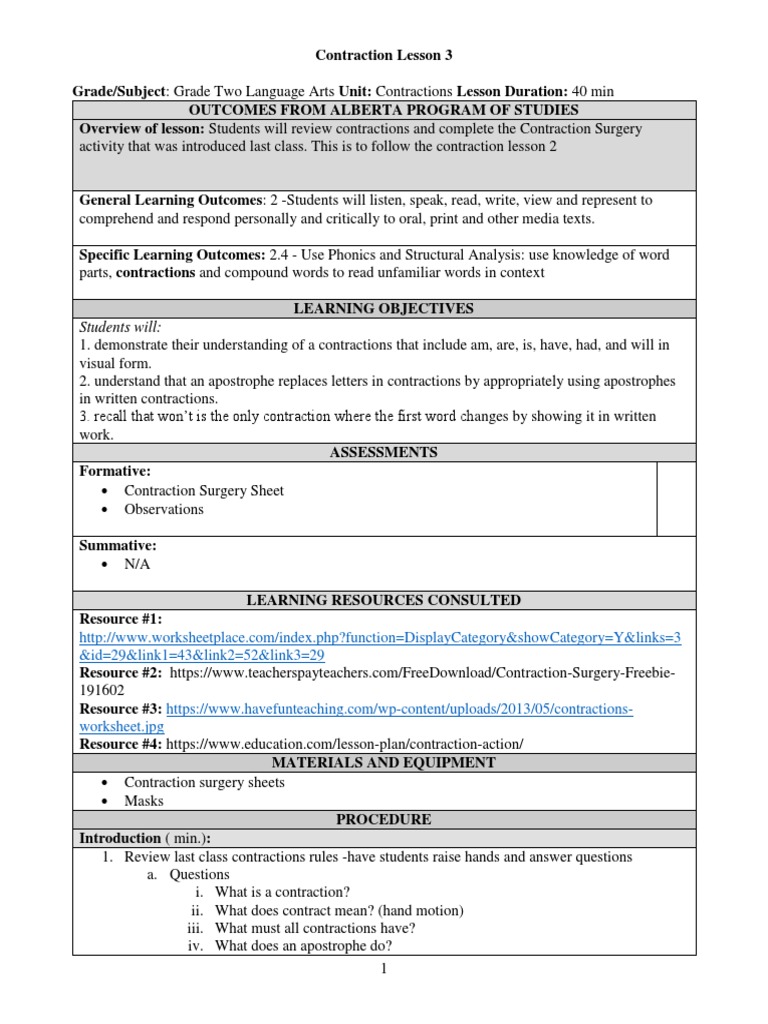 Contractions Lesson 3 - Finishing Contraction Surgery | PDF ...