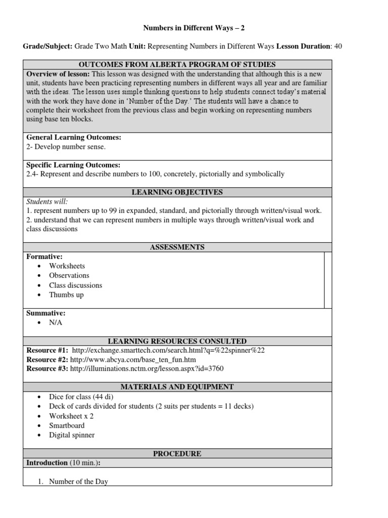 Grade 2: Representing Numbers Lesson | PDF | Educational Assessment ...