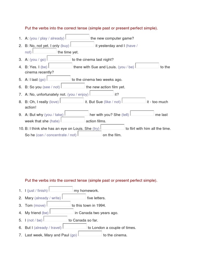 Put The Verbs Into The Correct Tense | PDF | Grammatical Tense | Style ...