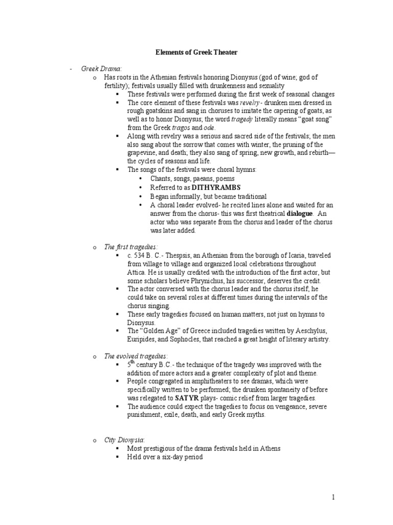 Elements of Greek Theater Explained | PDF | Tragedy | Theatre