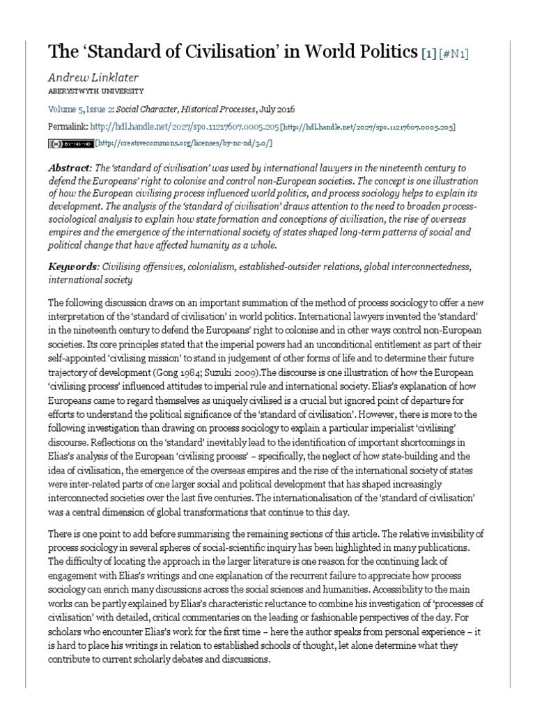 The Standard of Civilisation' in World Politics - Linklater | PDF ...