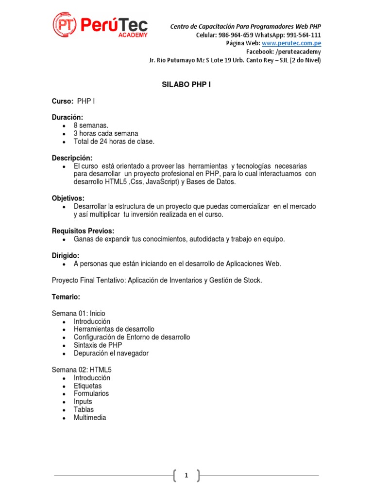 Silabo PHP I - Ii | PDF | Php | Script Java