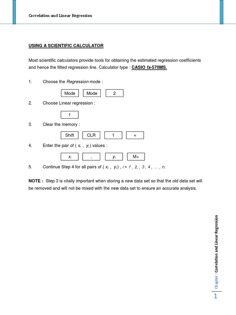 Correlation and Linear Regression Using a Scientific Calculator | PDF ...
