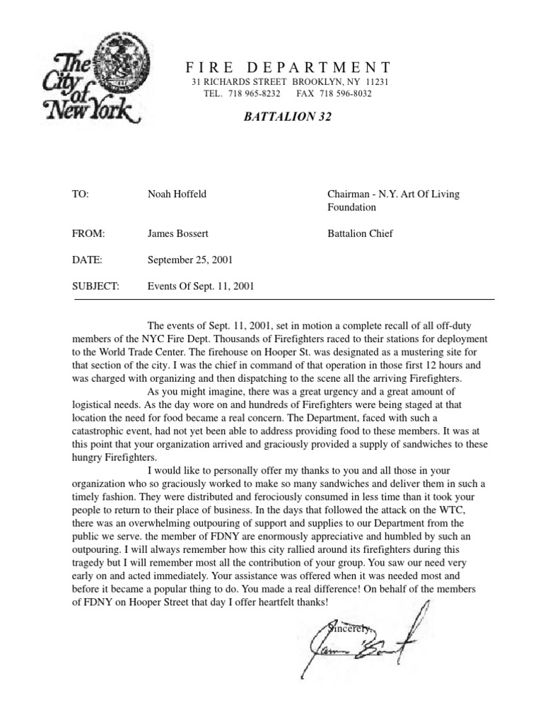 NYC Fire Chief Letter | PDF | New York City Fire Department | September ...