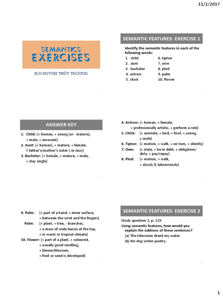 Semantics Exercises and Answer Key | PDF | Semantics | Linguistics