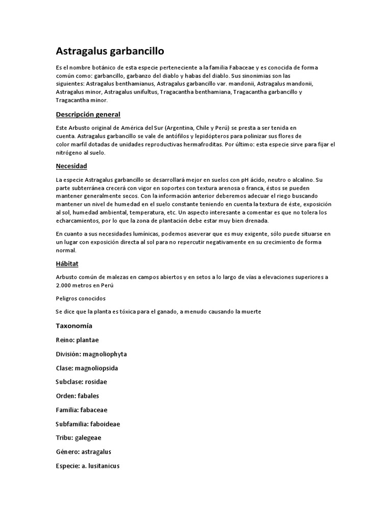 Características del Garbancillo (Astragalus) | PDF