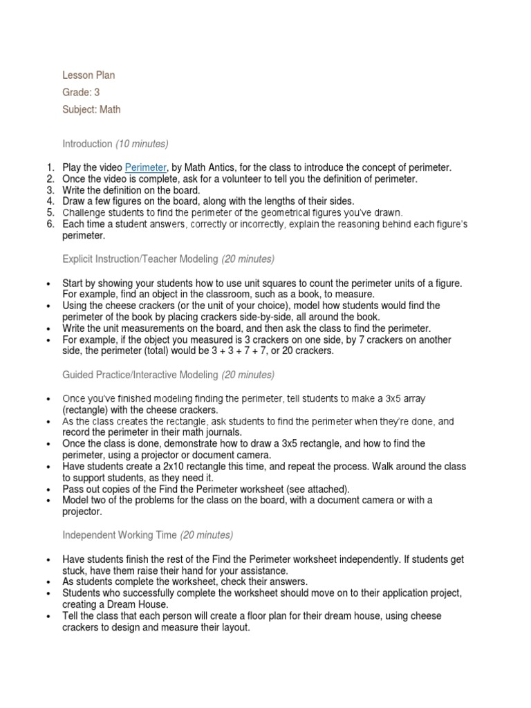 Lesson Plan Perimeter | Download Free PDF | Lesson Plan | Education Theory
