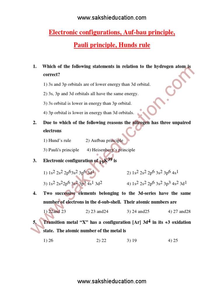 Electron Configuration Principles and Examples | PDF | Electron ...