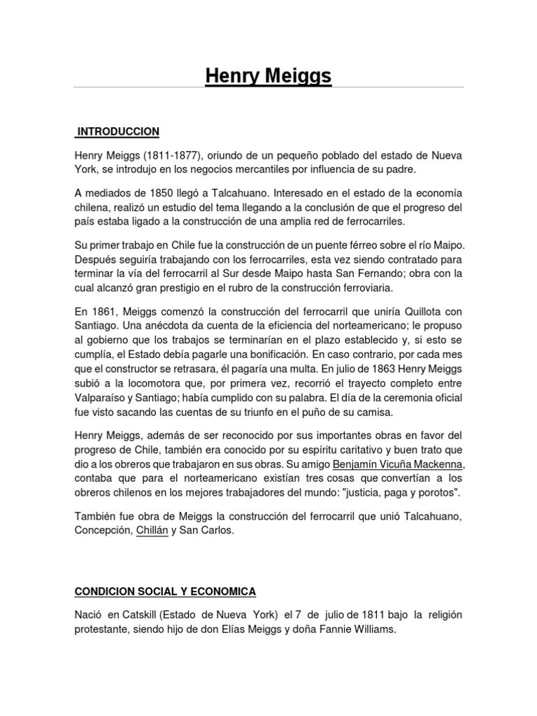 Henry Meiggs: Ferrocarriles en Chile y Perú | PDF | Transporte | Business