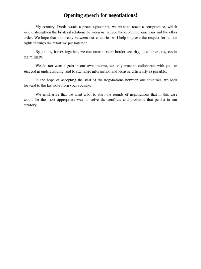 Opening Speech For Negotiations! | PDF