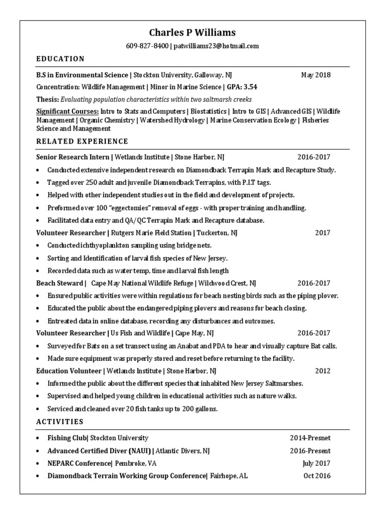 Resume 11 15 2017 | PDF | Natural Environment | Conservation