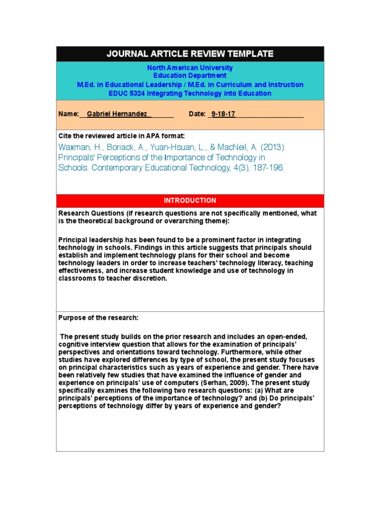 Journal Article Review Template | PDF | Psychology | Psychological Concepts