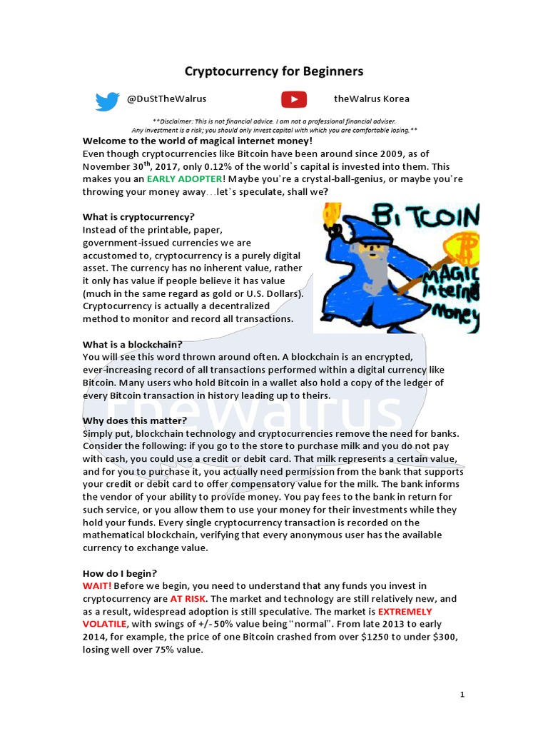 Cryptocurrency For Beginners by Thewalrus | PDF | Bitcoin | Cryptocurrency