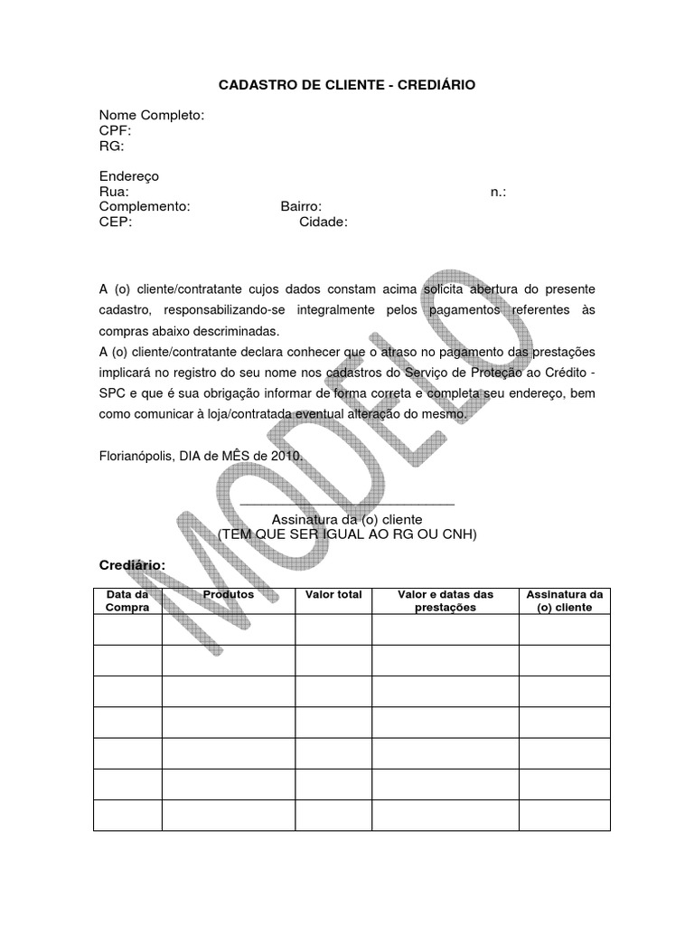 Cadastro de Clientes Crediario | PDF