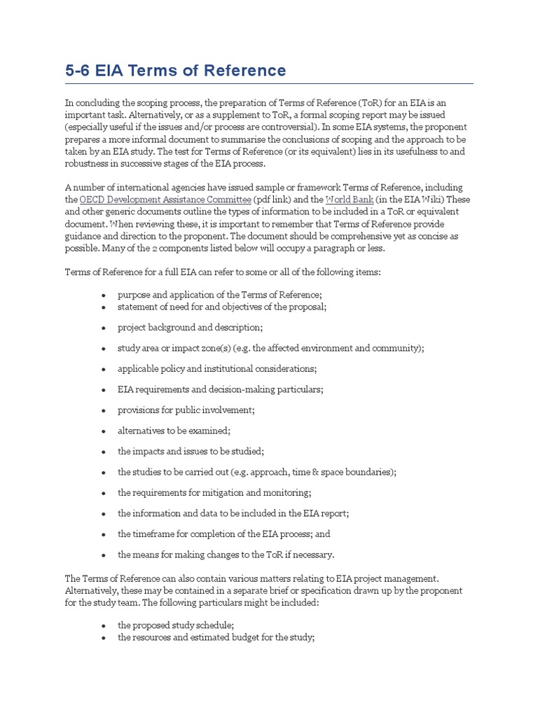 EIA - Terms of Reference | Environmental Impact Assessment | Business