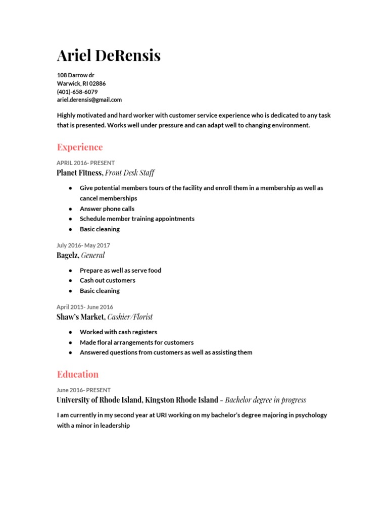 Ariel DeRensis Resume Overview | PDF | Business