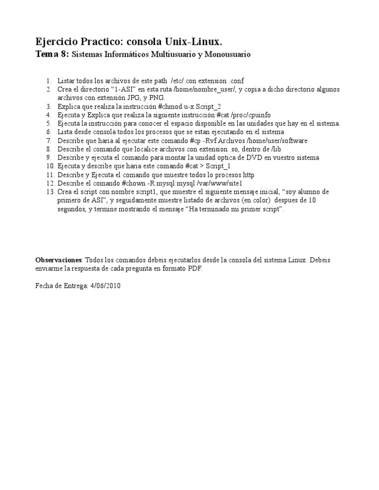 8-6596 Practica Shell Linux 1 | PDF | Informática | Tecnología