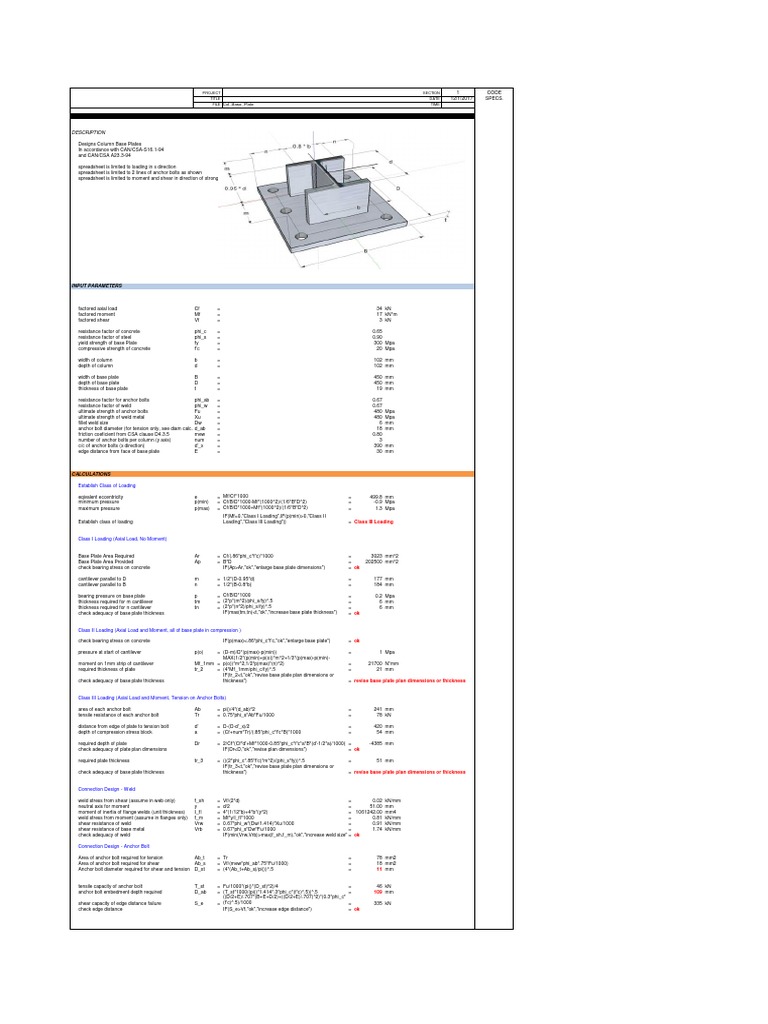 Column Base Plate Design | PDF | Screw | Ultimate Tensile Strength