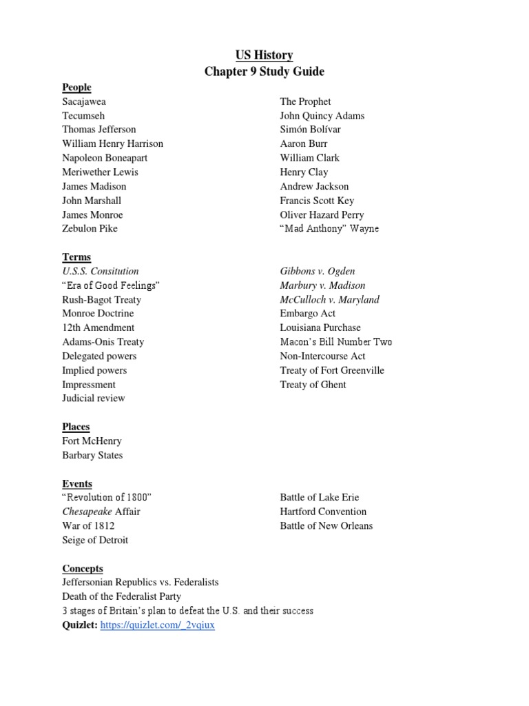 US History Chapter 9 Study Guide | PDF