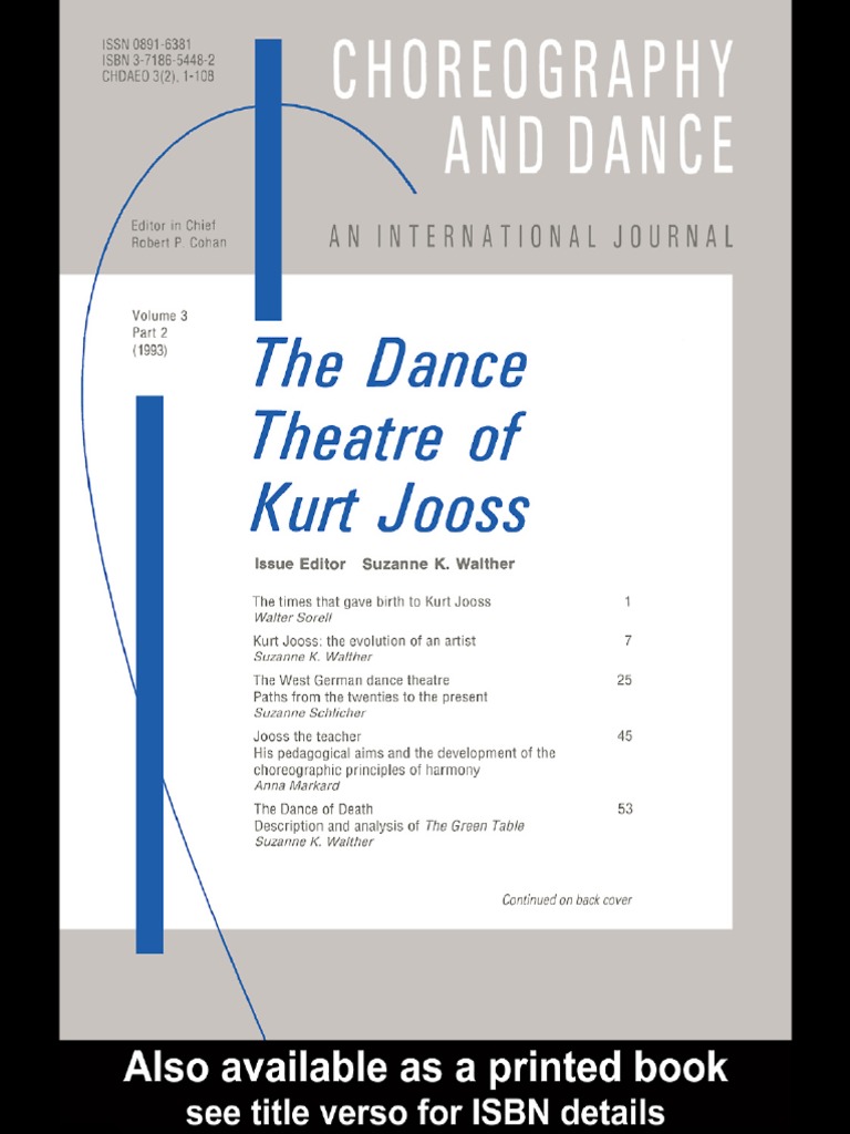 Suzanne K. Walther-The Dance Theatre - Kurt Jooss (Choreography and ...