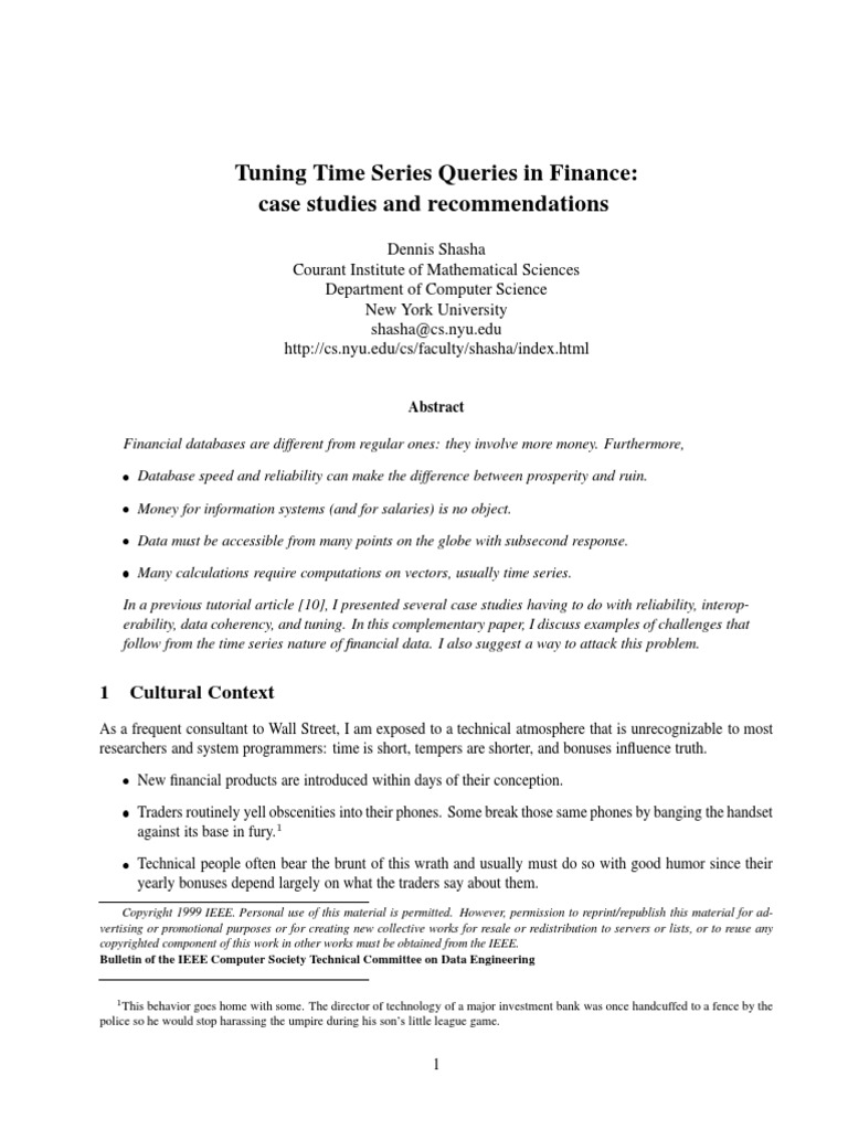 Tuning Time Series Queries in Finance: Case Studies and Recommendations | PDF | Bonds (Finance ...