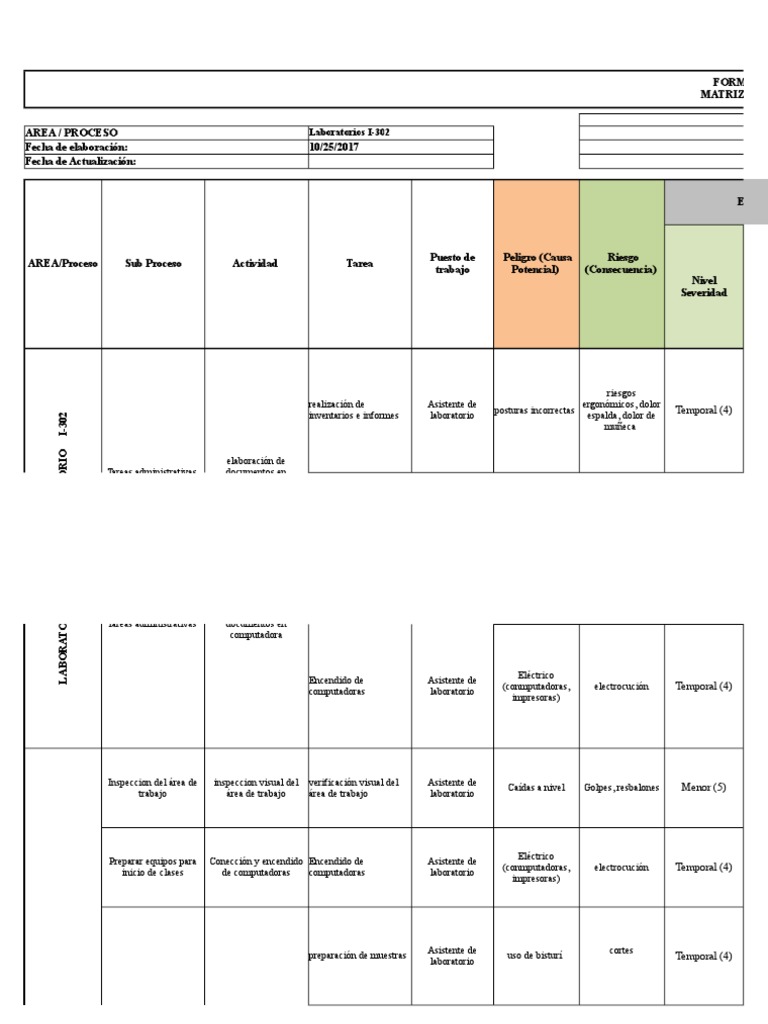 Formato Matriz IPERC | Descargar gratis PDF | Laboratorios | Quemar