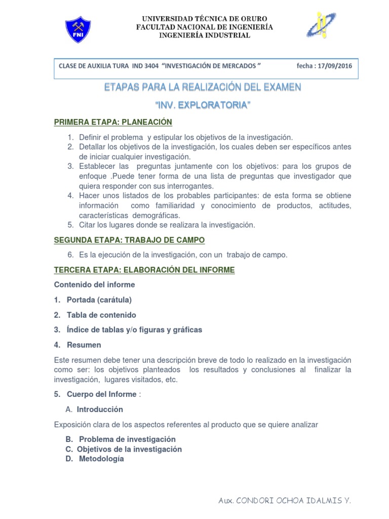 Etapas Para La Realización de Una Investigación Exploratoria