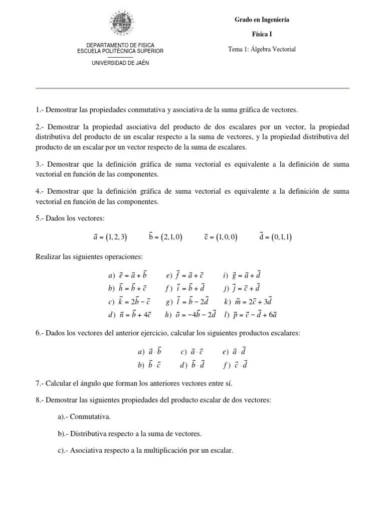 1 Algebra Vectorial (Ejercicios) | PDF | Vector Euclidiano | Espacio vectorial