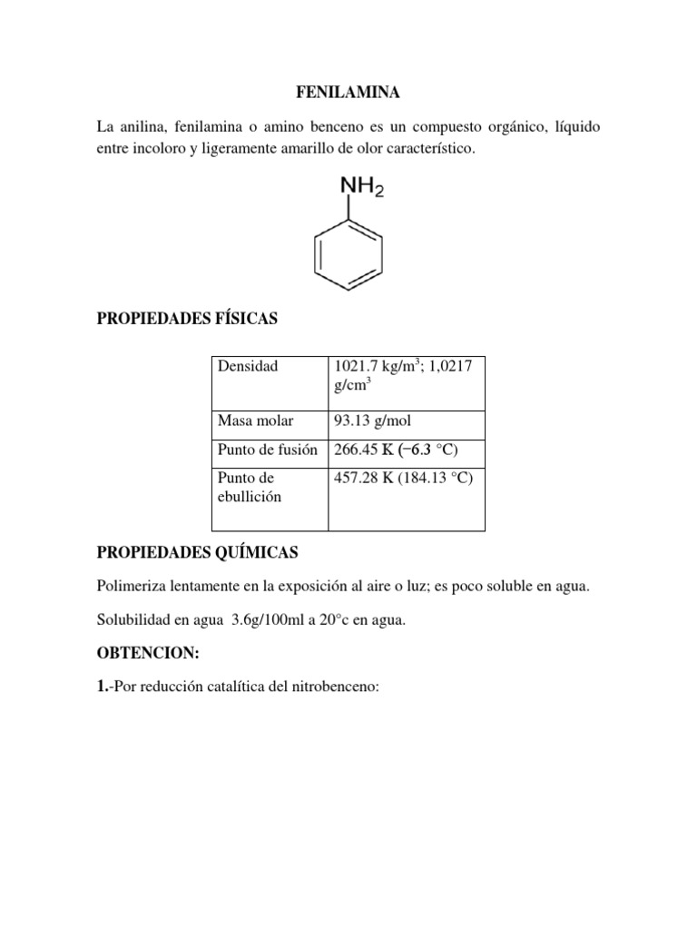 Fenilamina | PDF | Ciencias fisicas | Compuestos orgánicos