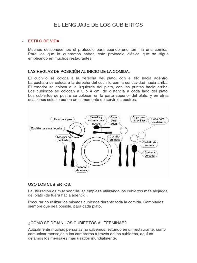 El Lenguaje de Los Cubiertos | PDF | Cocina, comidas y vino