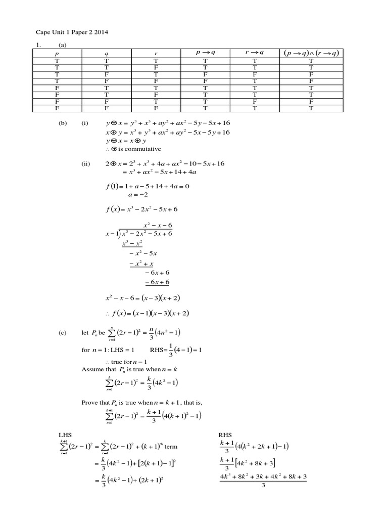 2014 Cape Unit 1 Paper 2 Solutions Pdf Elementary Geometry Space