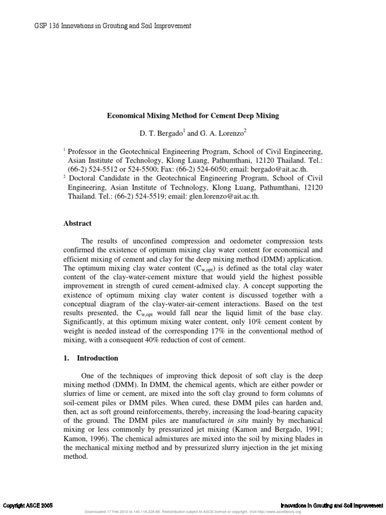 Economical Mixing Method For Cement Deep Mixing | PDF | Cement | Soil