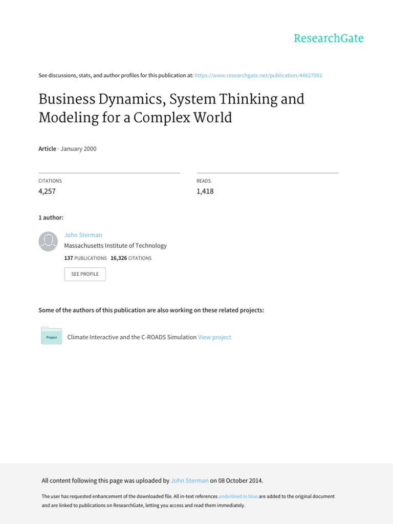 Business Dynamics System Thinking and Modeling For | PDF | Complex Systems | Economic Model
