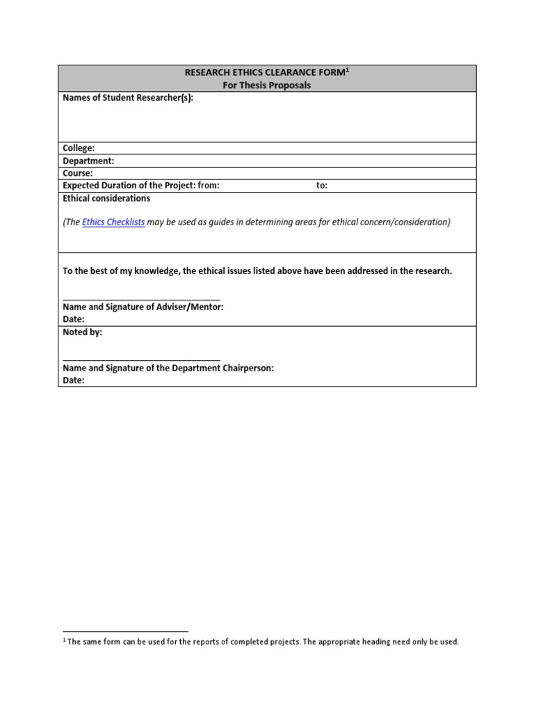 Student Research Ethics Clearance Form | PDF