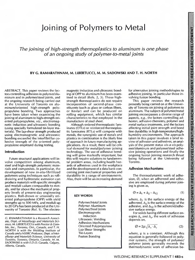 Joining of Polymers To Metal | PDF | Adhesion | Applied And ...