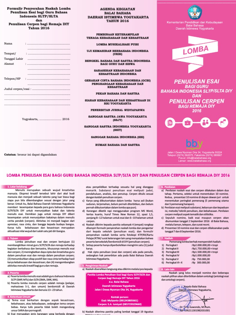 Brosur Lomba Esai Dan Cerpen Revisi PDF | PDF | Kajian Bahasa Asing