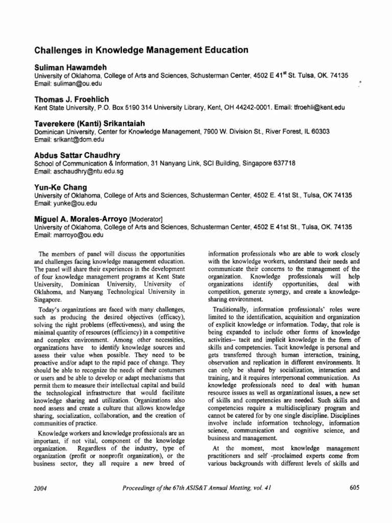 Challenges in Knowledge Management Educa | PDF | Competence (Human ...