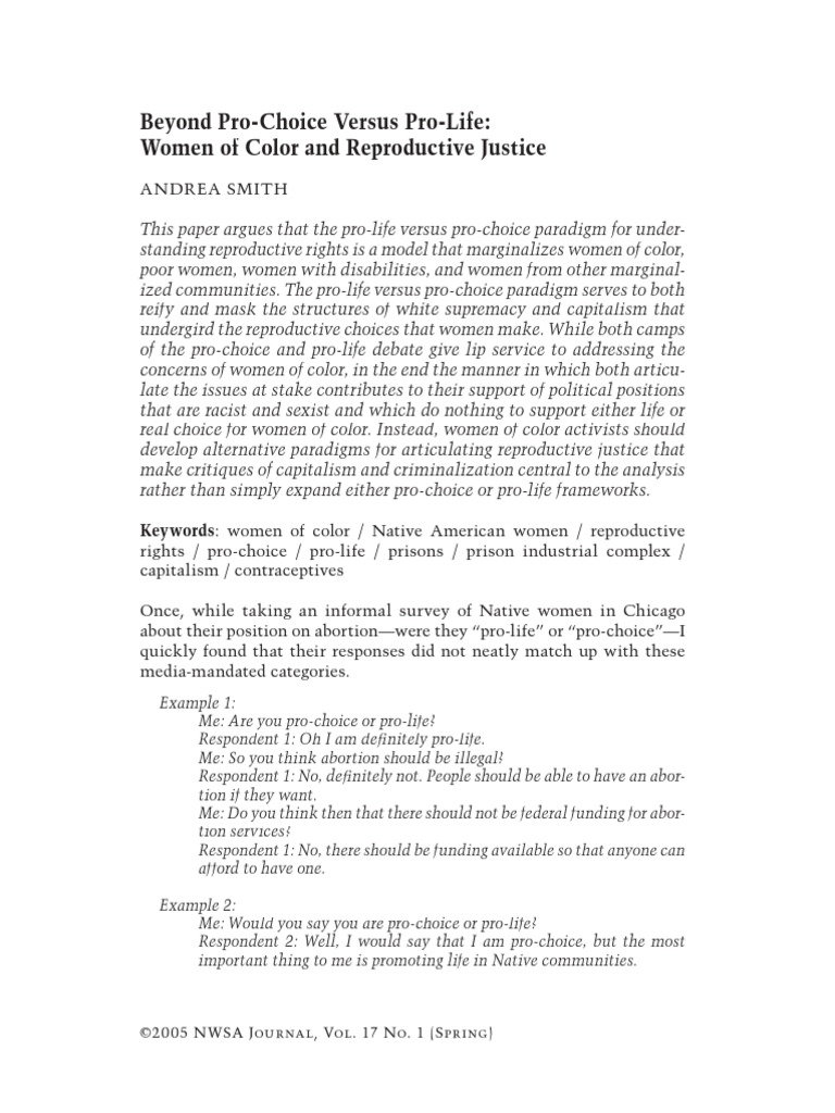 Beyond Pro-Choice Vs Pro-Life: Women of Color and Reproductive Justice ...