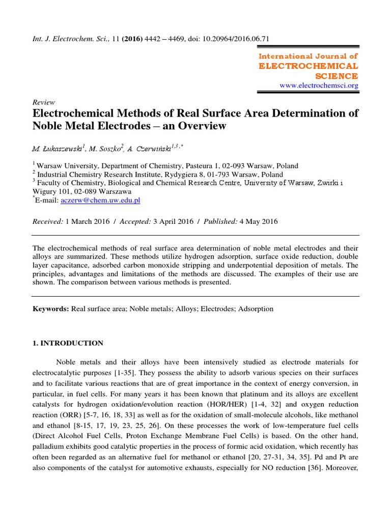 Electrochemical Methodsof Real Surface Area Determinationof Noble Metal ...