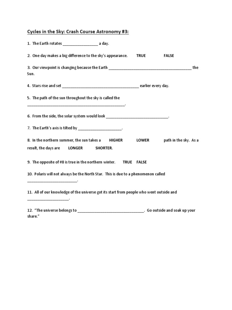Cycles in the Sky: Astronomy #3 Worksheet | PDF
